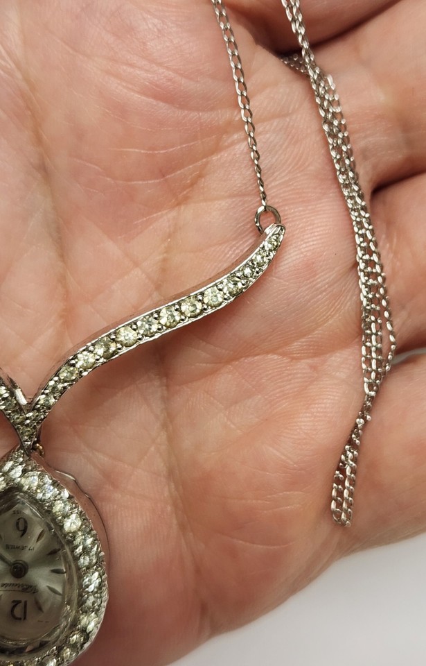 Villereuse Watch Rhinestone 17 Jewel Swiss Made Pendant Necklace ...