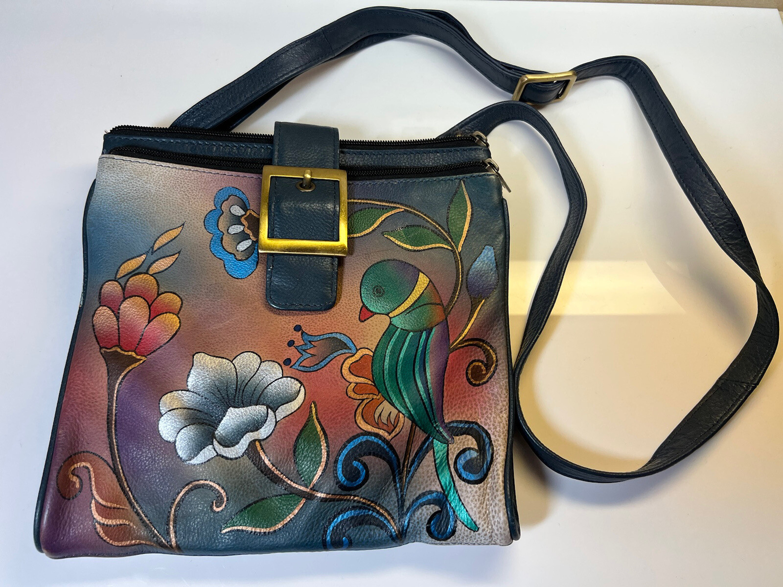 Anuschka Hand-Painted Song Birds & Flowers Leather Shoulder Bag New | eBay