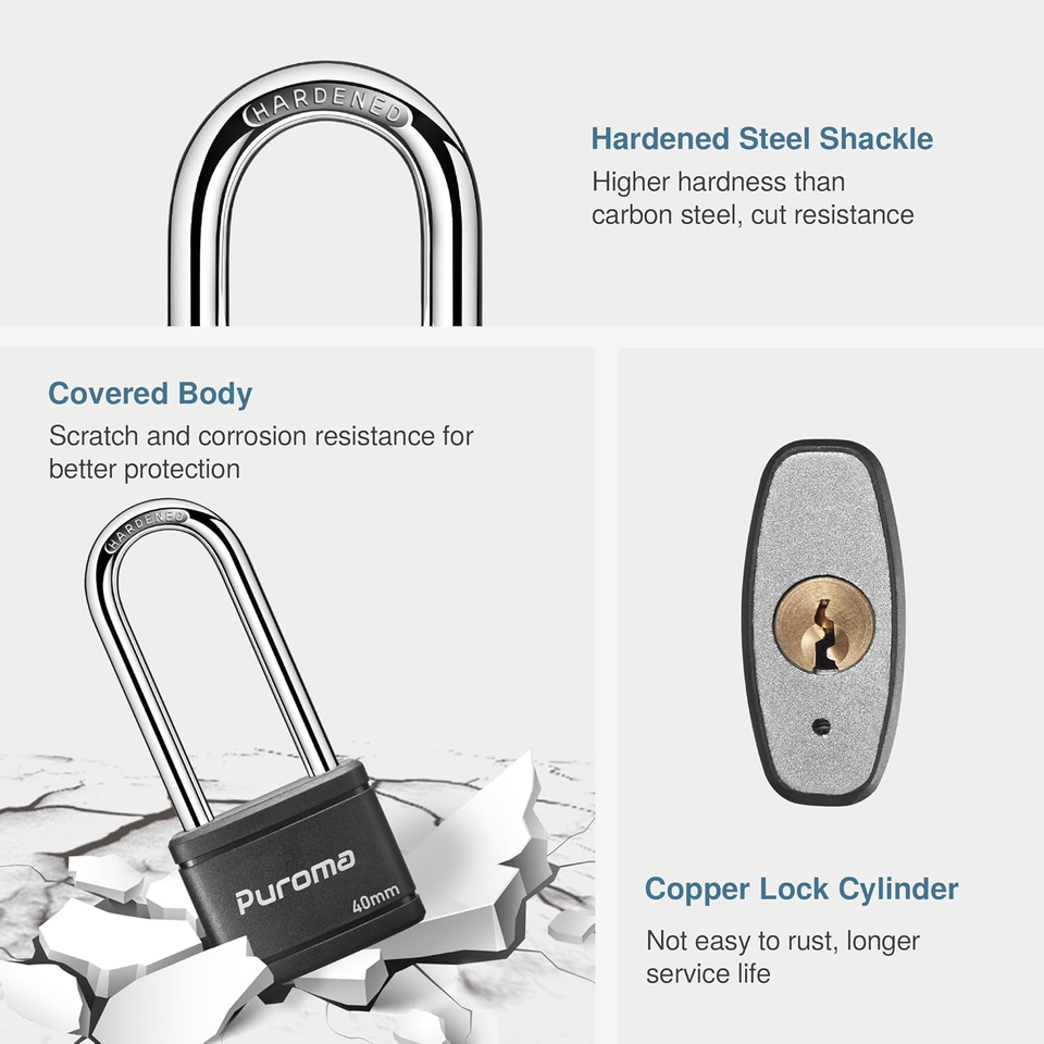 2 Pack Keyed Padlock with 3 Keys, 2.5 Inch Locker Lock 40mm Heavy-Duty ...