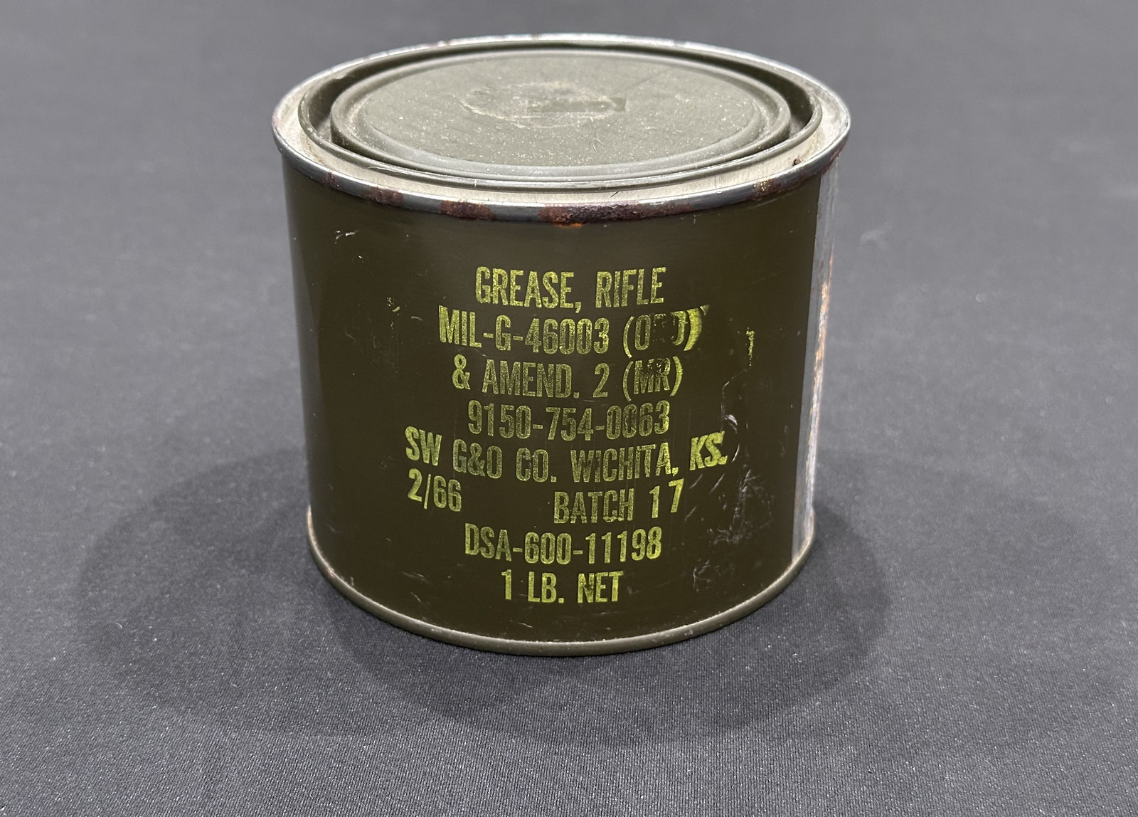 Original 1966 Vietnam Era US Army Unopened 1 LB. Can of Rifle Grease ...