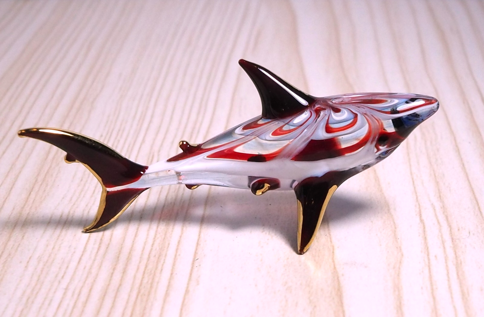 2 pcs SHARK figurine hand blown glass art gold trim 3.25 in decor Gift ...