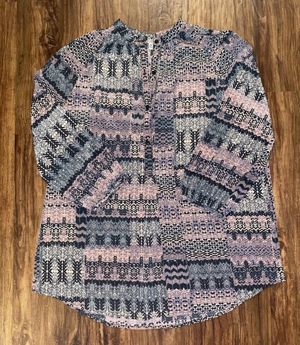 BB Dakota Patterned Popover Blouse Peasant Top Women's Size Medium Blue ...