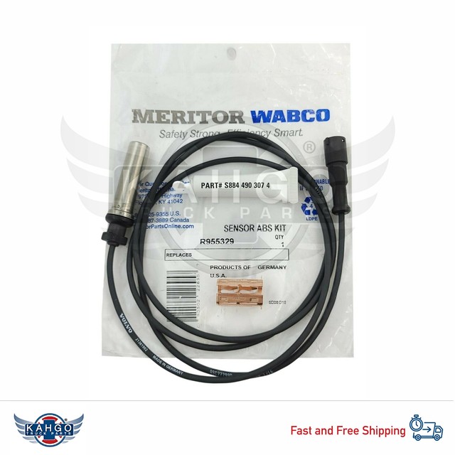 R955329 (SET OF 4) UNOPENED WABCO ABS SENSOR KIT 1.7M STRAIGHT W CLIP ...