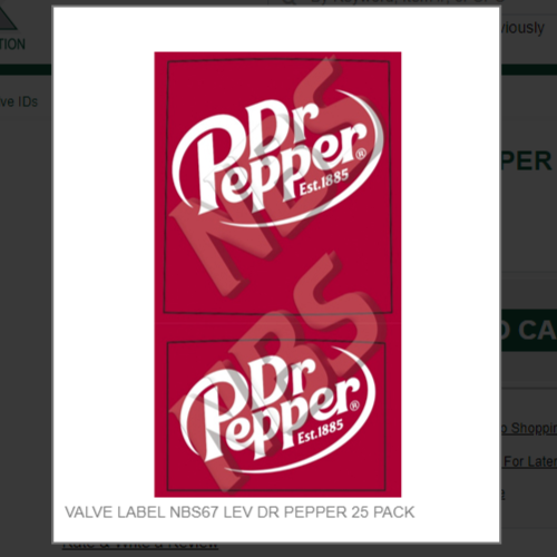 VALVE LABEL NBS67 LEV DR PEPPER 25 PACK # VI04672135A | eBay