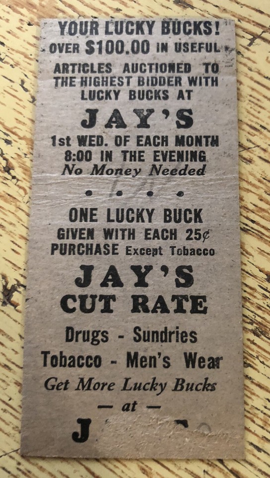 1930s Jay’s Cut Rate Michigan Matchbook Cover Lucky Buck Saginaw Drug ...