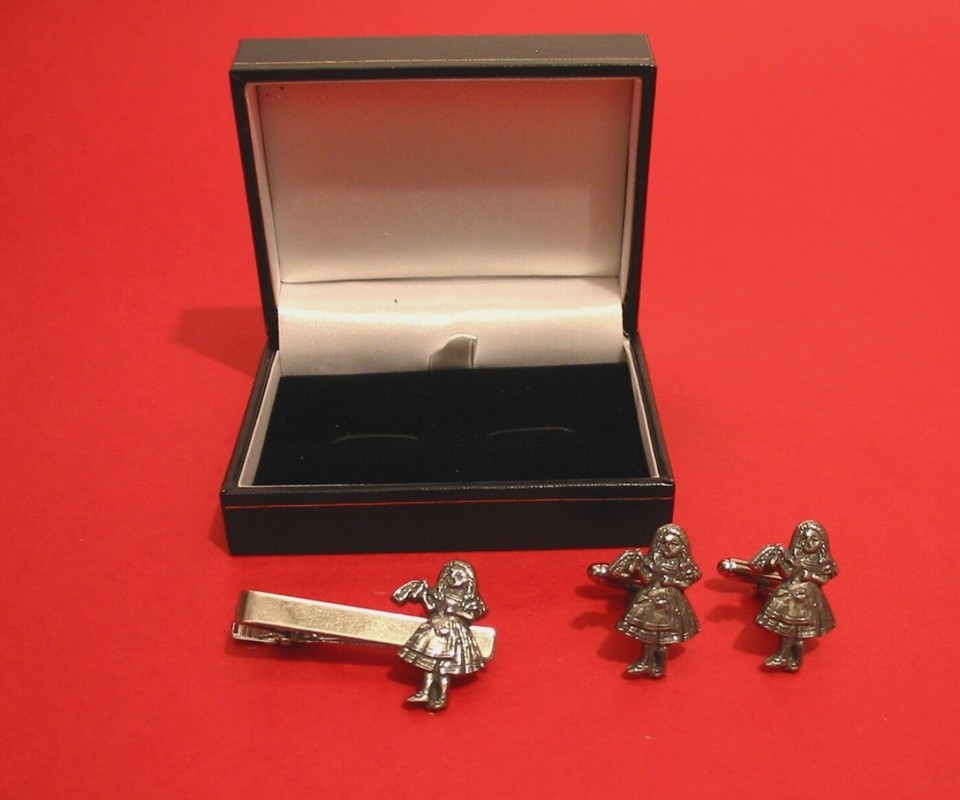 Alice in Wonderland Pewter Cufflinks & Tie Clip Set Alice Gift Xmas ...