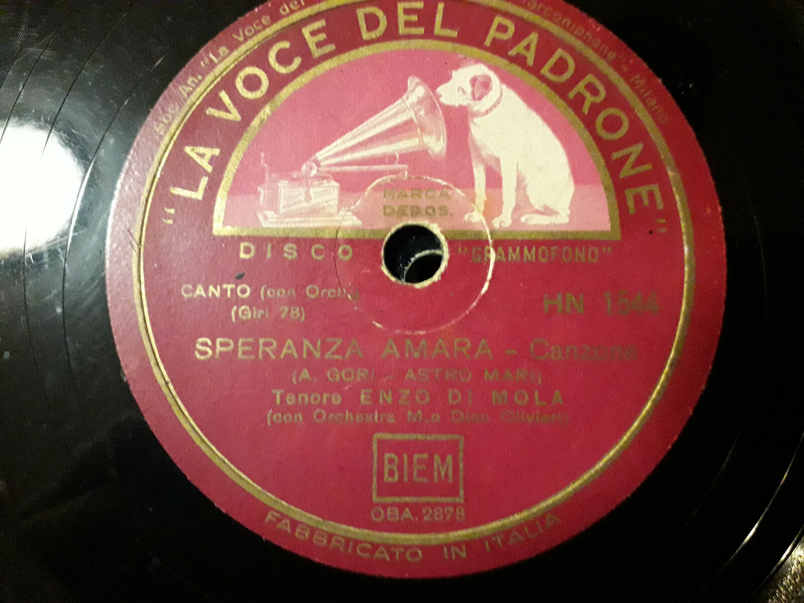 78 giri "ENZO DI MOLA " SPERANZA AMARA - TANGO INNAMORATO - LA VOCE DEL ...