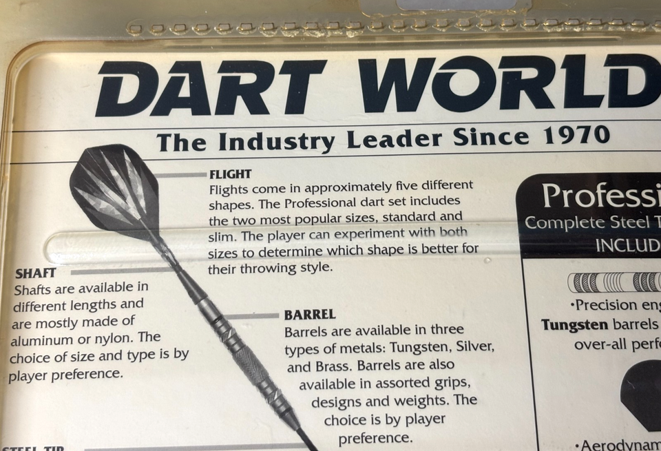 Dart World Tungsten Professional Darts 24gr Sealed Pack VTG Model 64200 ...