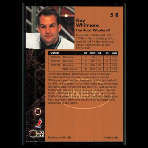 Kay Whitmore #58 1991 Parkhurst Hartford Whalers Hockey Card NHL NM | eBay