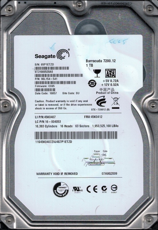 Seagate ST31000528AS P/N: 9SL154-541 F/W: CC65 1TB SU 6VP | eBay