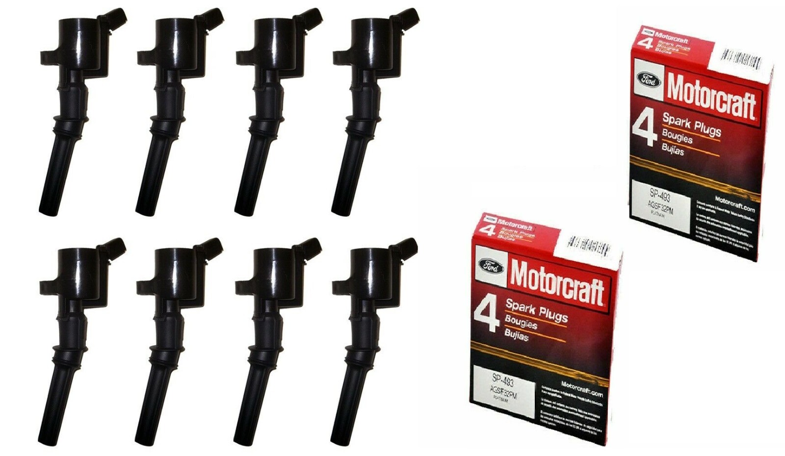 8 Ignition Coils FD503 Blk & 8 Motorcraft Plat. Plugs SP493X E-450 1999 ...