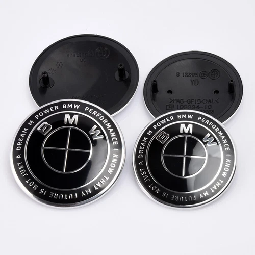 2X Front Hood & Rear Trunk Emblems 82mm & 74mm Black For B-M-W Badge ...