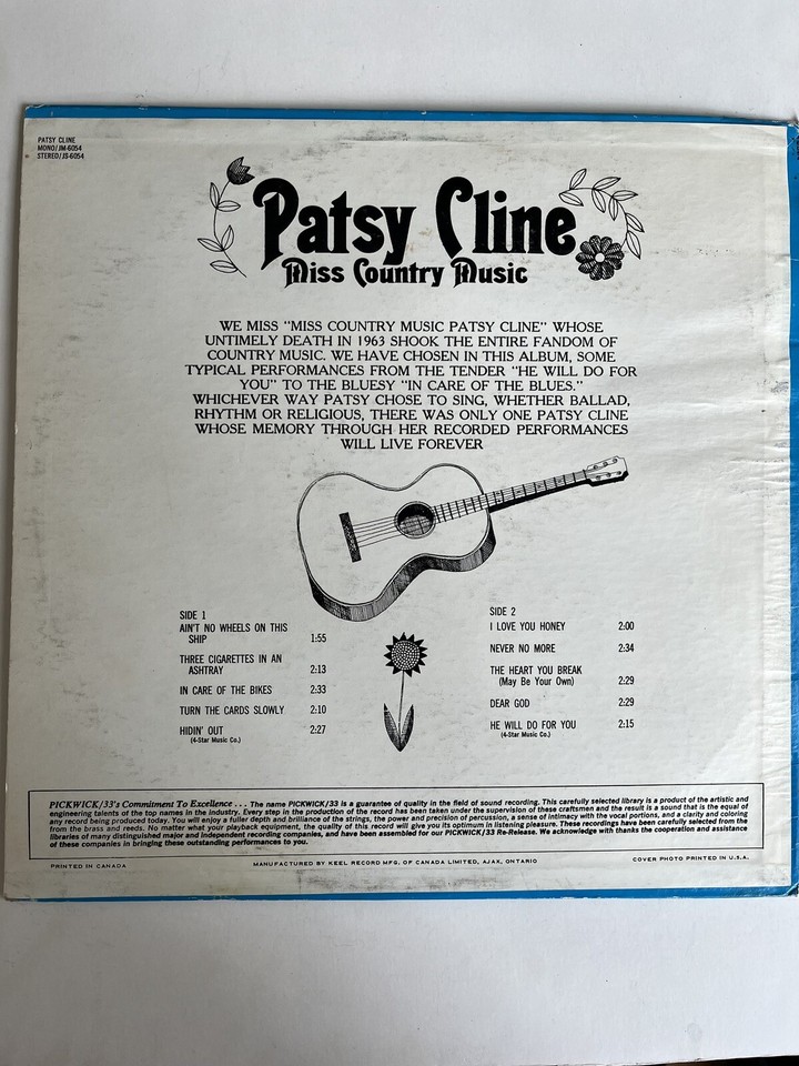 Patsy Cline " Miss Country Music" Vinyl LP | eBay