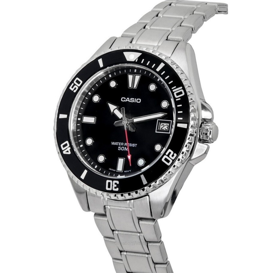 Casio MDV-107D-1A1 200M Stainless Steel Analog Mens Watch Black MDV-107 ...