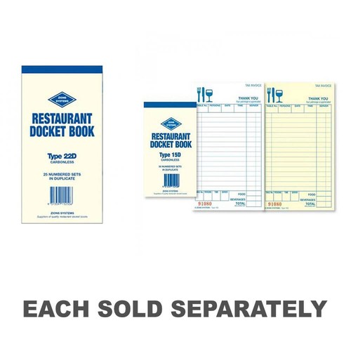 Zions Carbonless Duplicate Quality Restaurant Docket Book Consecutively ...
