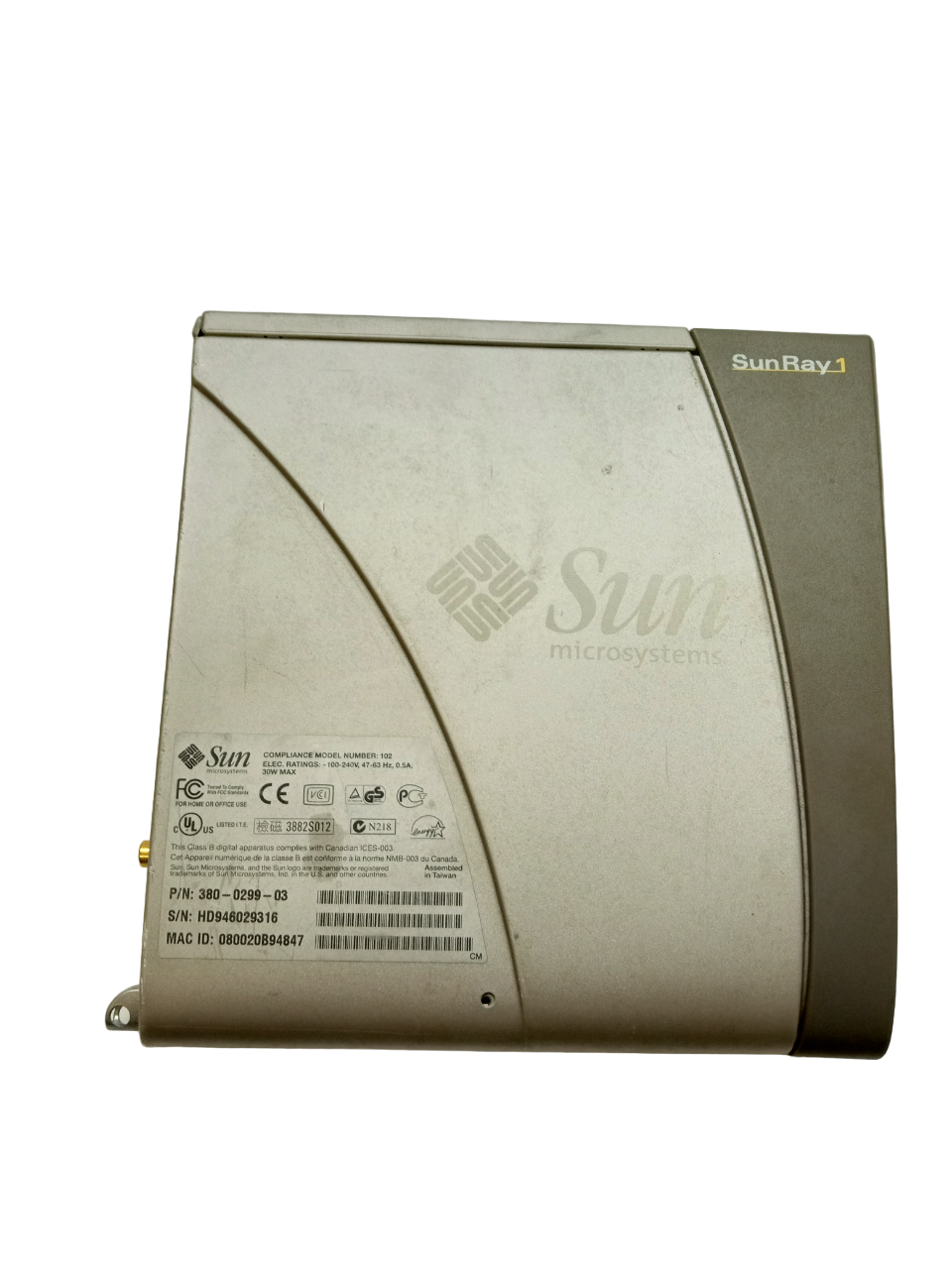 Sun Microsystems SunRay1 Thin client (380-0299-07) Network Terminal for ...