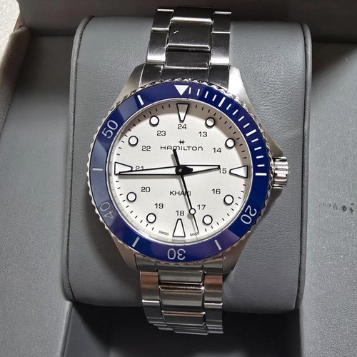 Hamilton Khaki Navy Scuba Quartz Watch 37Mm White Dial Blue Bezel Dive ...