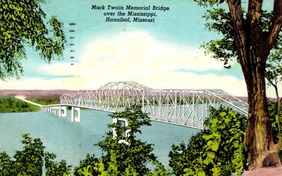 Postcard Mark Twain memorial bridge over the Mississippi, Hannibal ...