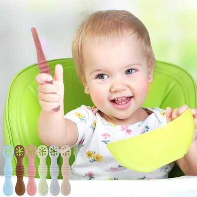 6Pcs Baby Spoon Silicone Chew Spoon Baby Starter Spoon Soft Baby First ...