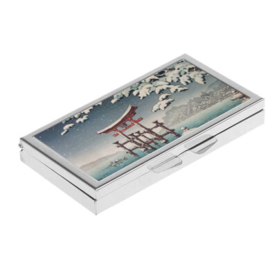 PILL BOX 7 Grid Japanese painting gate under the snow Metal Case Holder ...