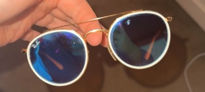 Ray Ban Round Double Bridge Sunglasses RB3647 001/4O Gold/Blue Gradient ...