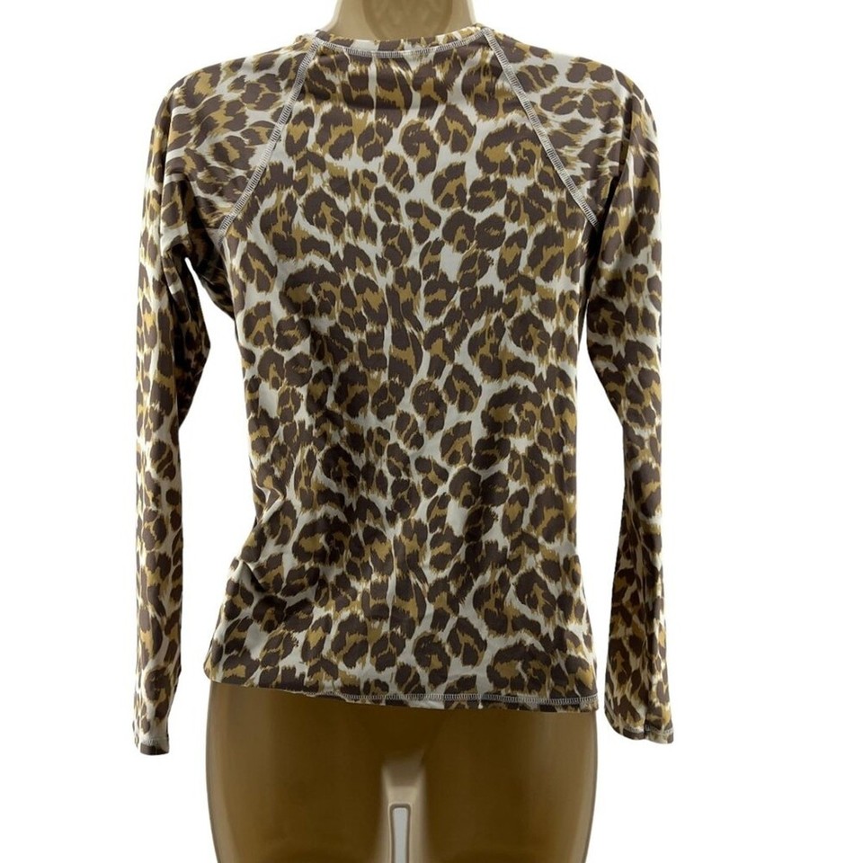 Aerie Leopard Print Long Sleeve Rashguard Dusty Mushroom Womens Size ...