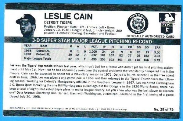 1971 Kellogg's 3D Baseball - #29 Les Cain - NR-MINT / No Cracks | eBay