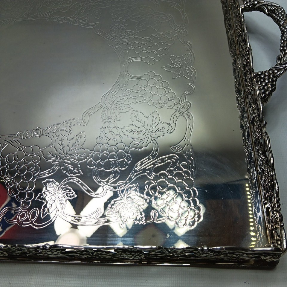 Vtg Silverplate Large Rectangular Gallery Butler’s Tray Godinger ...