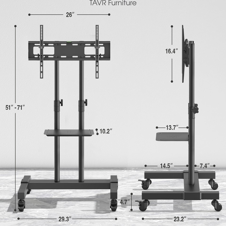 TAVR Tall Rolling TV Stand TV Cart with Wheels for 32 to 85 Inch Flat ...
