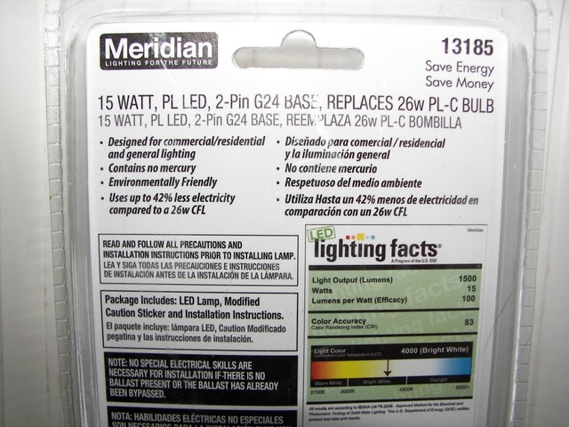 Meridian 15w Bright White G24 Non-dimmable PL LED Replacement Bulbs ...