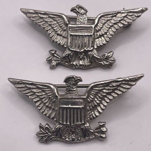 RARE ORIGINAL PRE WW2 US COLONEL INSIGNIA PAIR WAR EAGLES STERLING ...