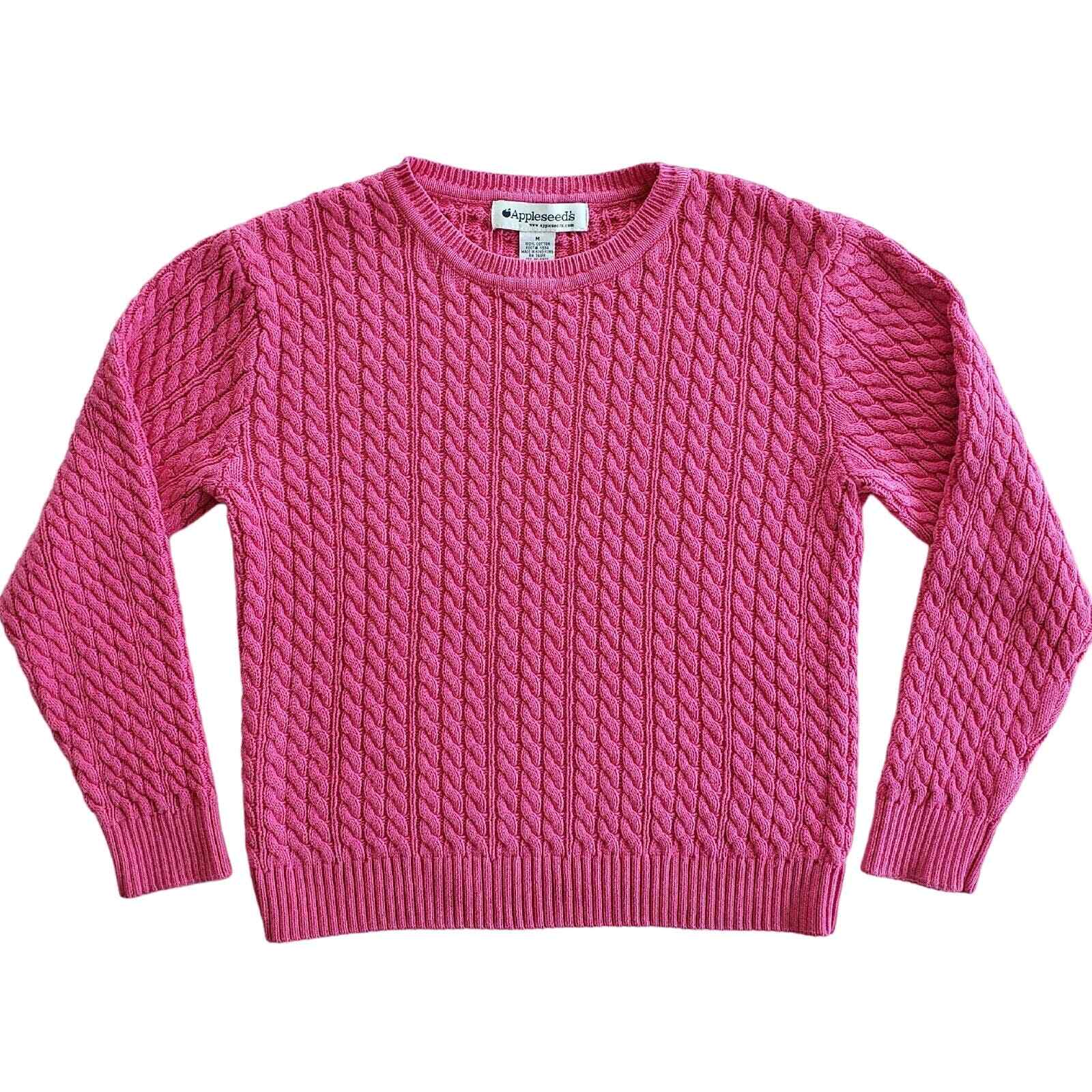 Appleseeds Vtg Cable-Knit Sweater Women M Pink Cotton Classic Pullover ...