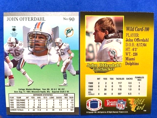 NFL - John Offerdahl 1991 Fleer Ultra & 1991 Wild Card Football ...