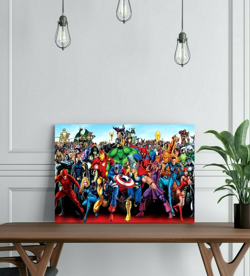 MARVEL SUPERHEROES- WALL ART PICTURE PRINT DEEP FRAMED CANVAS SUPERHERO ...