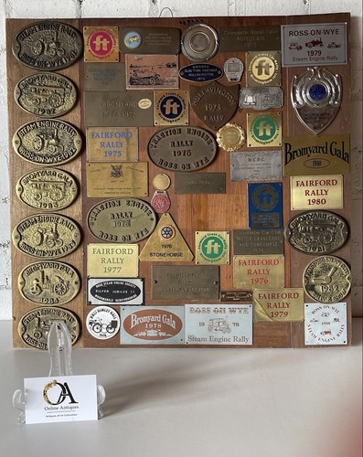 Display Plaque of Vintage Steam Rally Brass Plates & Badges incl 'Ross ...