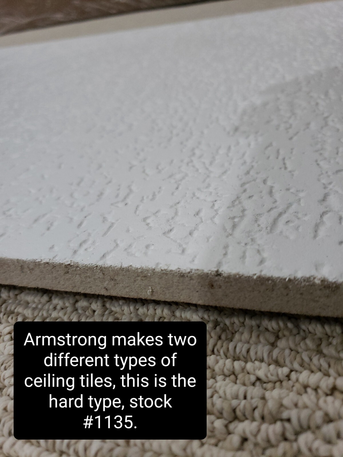 One (1) Armstrong #1135 Impression Hard Ceiling Tile- White, 2" x 4" x ...