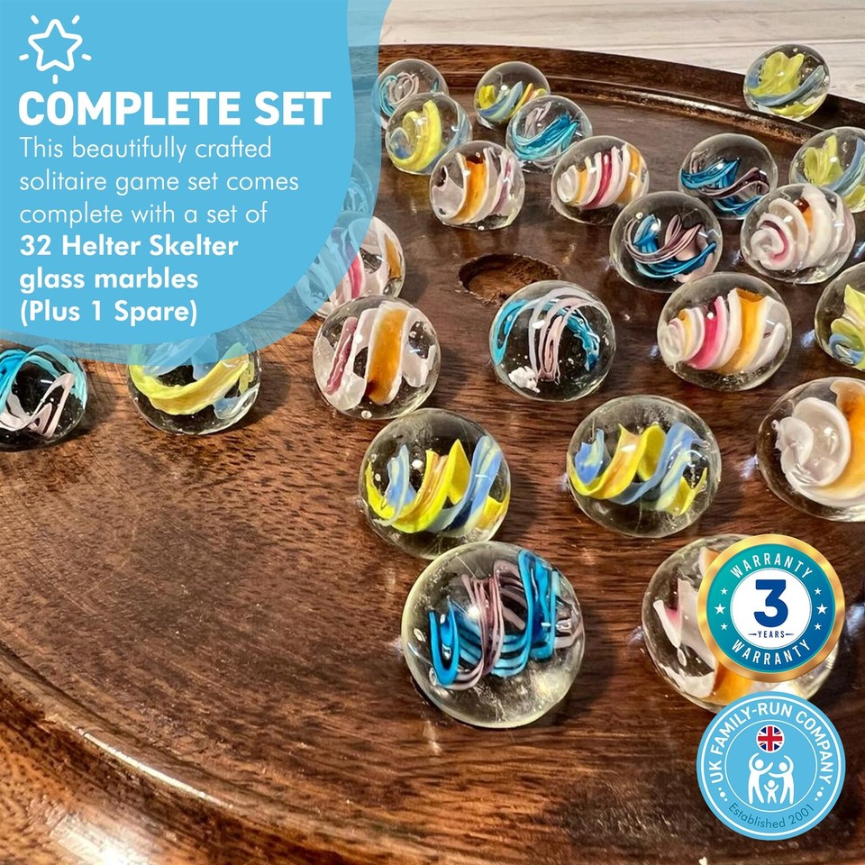 30cm (D) WOODEN SOLITAIRE BOARD GAME with 30mm HELTER SKELTER GLASS ...