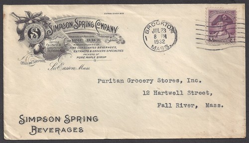 SO. EASTON, MA ~ SIMPSON SPRING Co., Carbonated Beverages ~ ADV. COVER ...