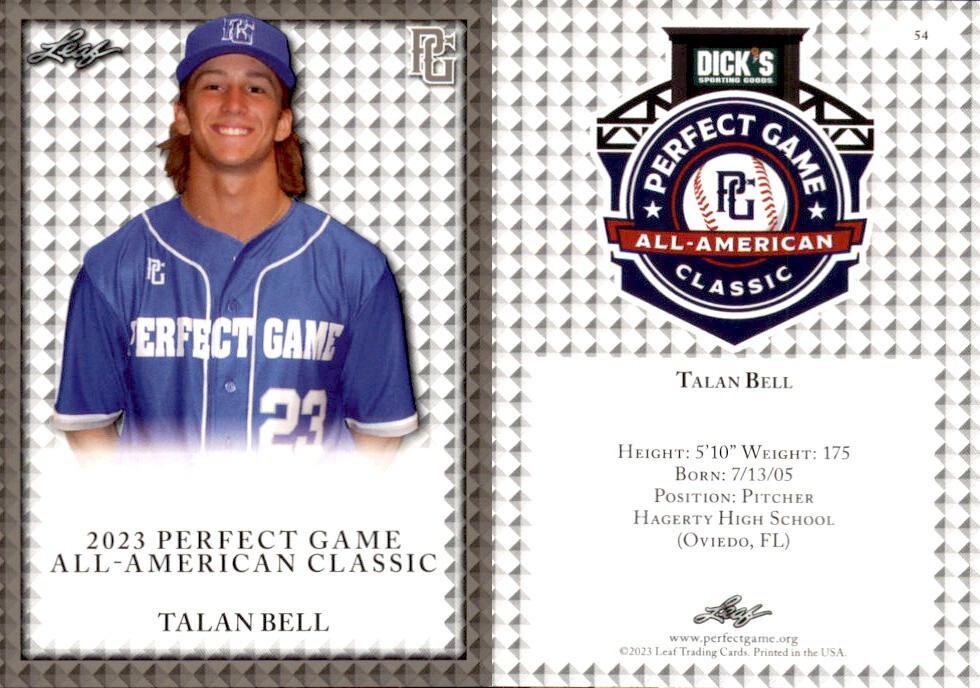 TALAN BELL Leaf "Perfect Game All-American Classic" BASEBALL CARD #54 ...