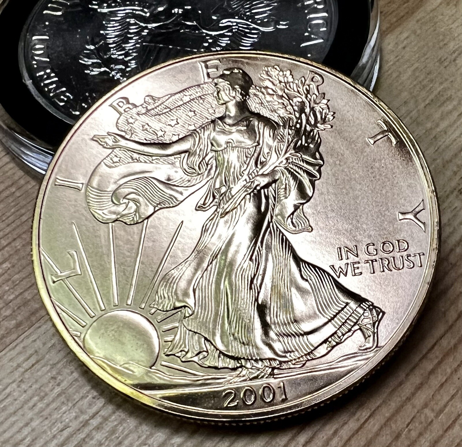 2001 American Eagle 24k Gold Plated 99.9% Silver U.S. Dollar Coin 1 ...