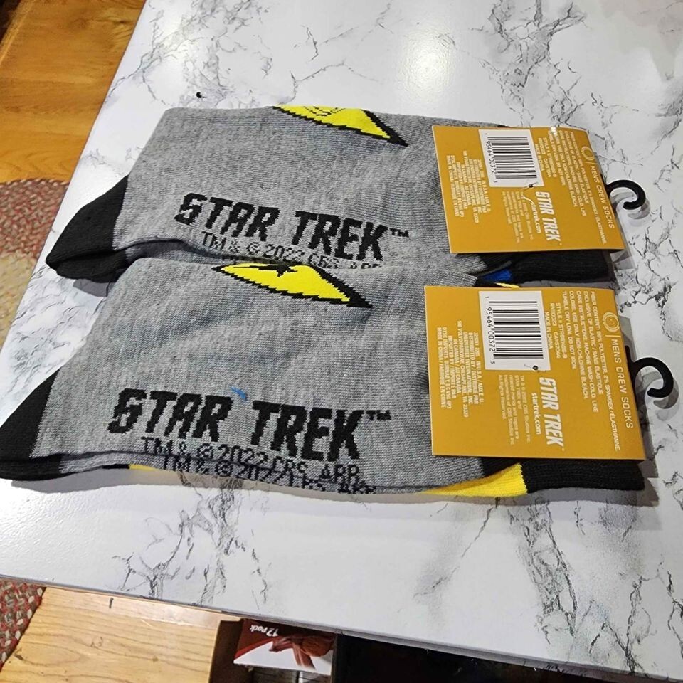 2 Pair NWT STAR TREK Kirk Spock Crew Sock Men's Size10-13 Sci-Fi ...