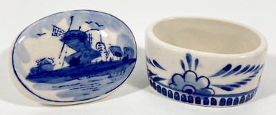 Vtg Delft Blue White Windmill Floral Hand Painted Mini Trinket Snuff ...