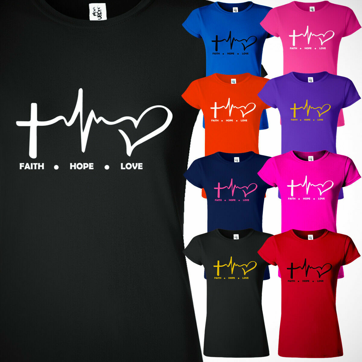 Faith Love Hope Women Religious T Shirt Motivational Christian Heart ...