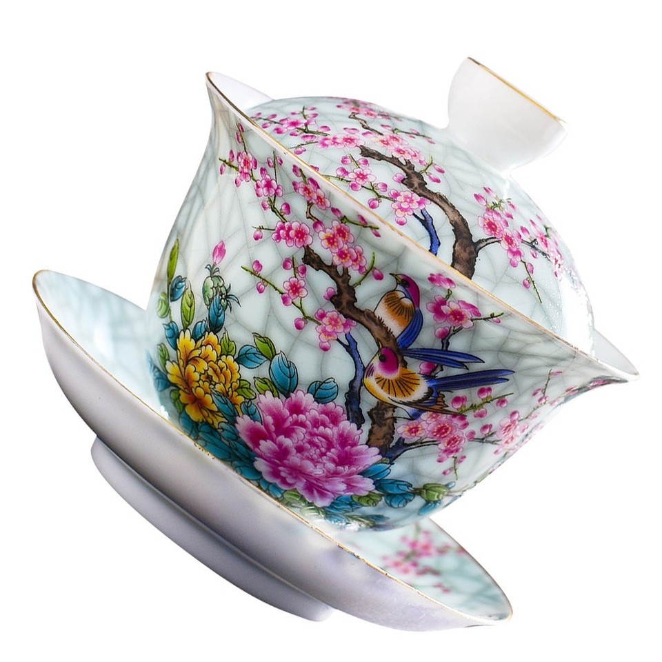 1 Set Tea Cup Ceramic Teapot Flower Bird Design Teapot Retro Tea Set ...