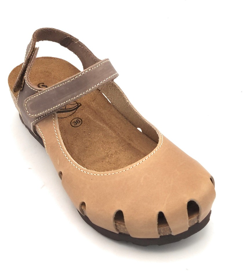 Sabatini 4009 sandalo pelle beige-fango doppio strap-on zeppa sughero ...