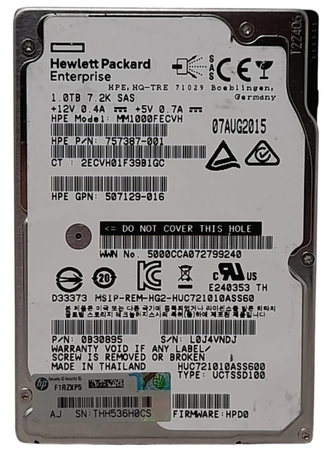 lot of 4 HPe MM1000FECVH 757387-001 7.2K 1TB 2.5" SAS Hard Drive 100% ...
