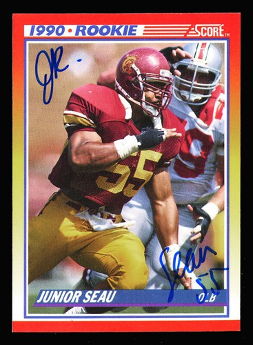 1990 SCORE #302 JUNIOR SEAU AUTOGRAPHED SIGNED HQ ROOKIE CARD PERFECT ...
