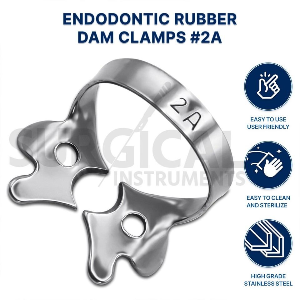 10 Endodontic Rubber Dam Clamps #2A Stainless Steel Surgical Dental ...