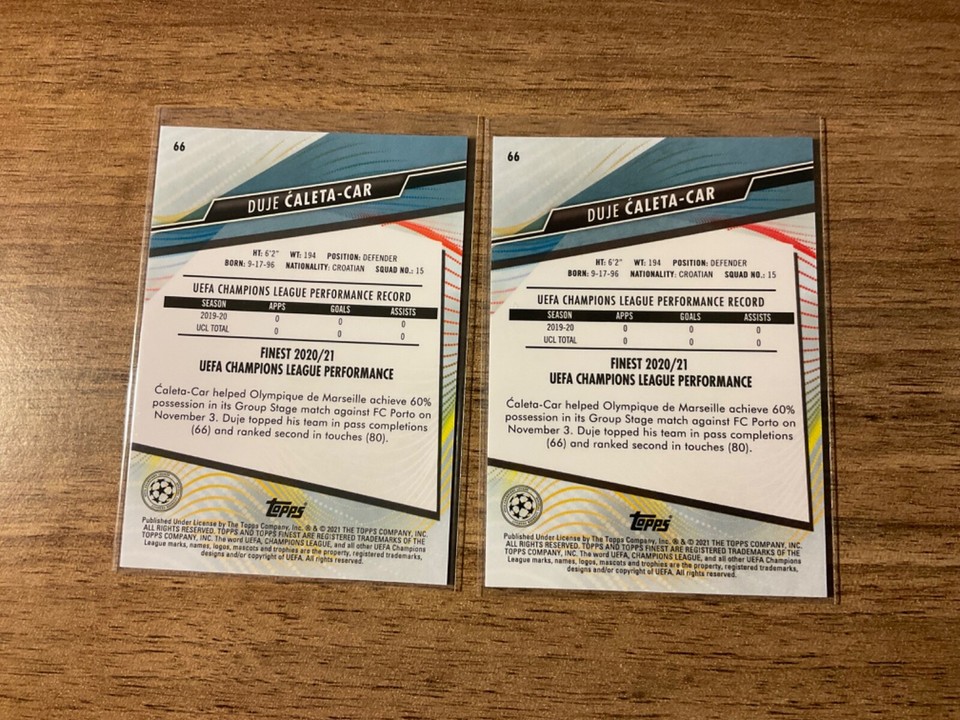 2020-21 Topps Finest UCL Duje Caleta-Car 2 Card Rookie Lot #66 ...