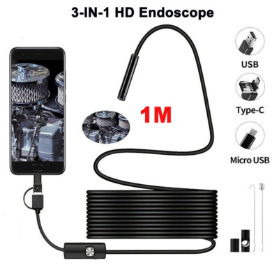 1M Endoscope Camera with Light HD Borescope Waterproof Inspection Snake ...